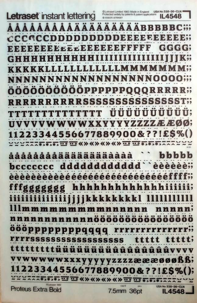 PROTEUS EXTRA BOLD (36pt) Letraset Vintage Rub on Letter/number Transfers - Etsy