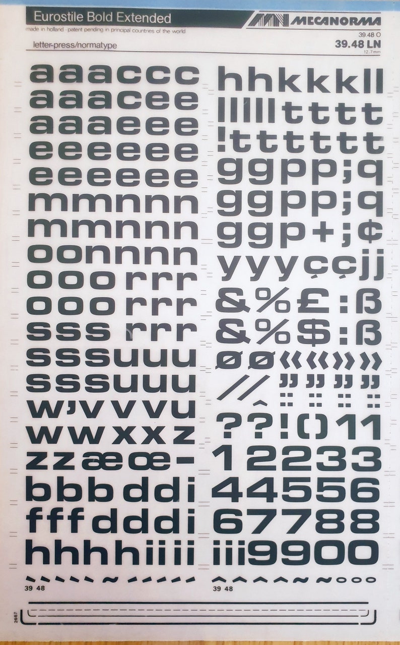 EUROSTILE BOLD EXTENDED (48pt) Mecanorma Vintage Dry Rub on Letter ...