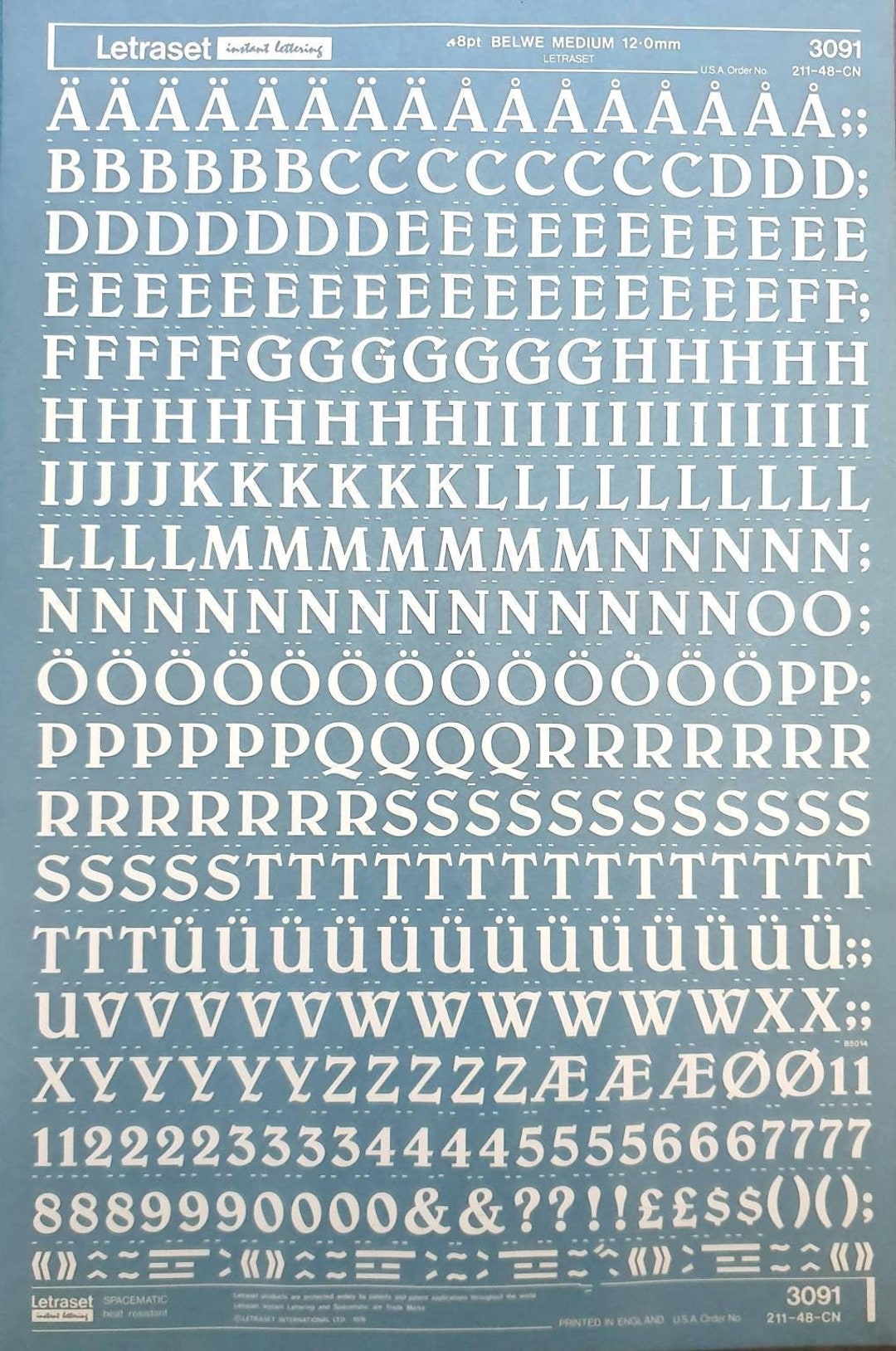 White BELWE MEDIUM (48pt) Letraset Rub on Letter/number Transfers - Etsy