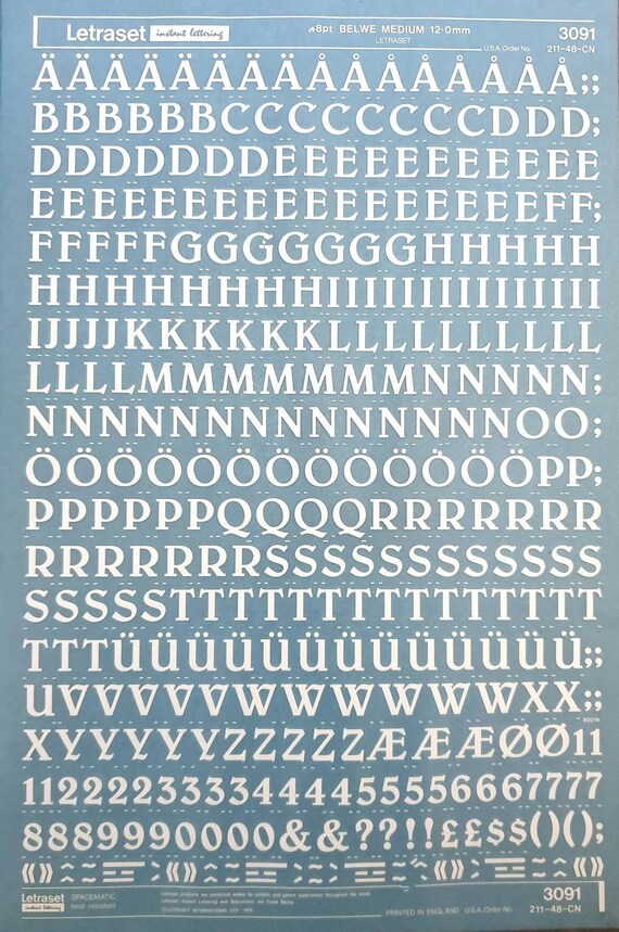 White BELWE MEDIUM 48pt Letraset Rub on Letter/number | Etsy