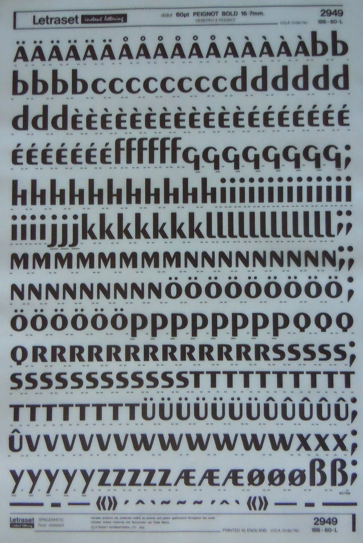 PEIGNOT BOLD 60pt/48pt/36pt/24pt Letraset Instant Rub on - Etsy