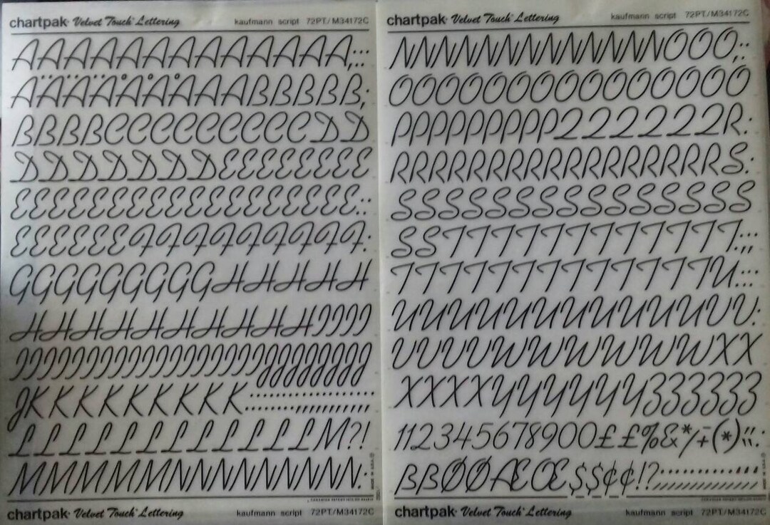KAUFMANN SCRIPT - Chartpak Vintage Letter/number Dry Rub on Transfers ...