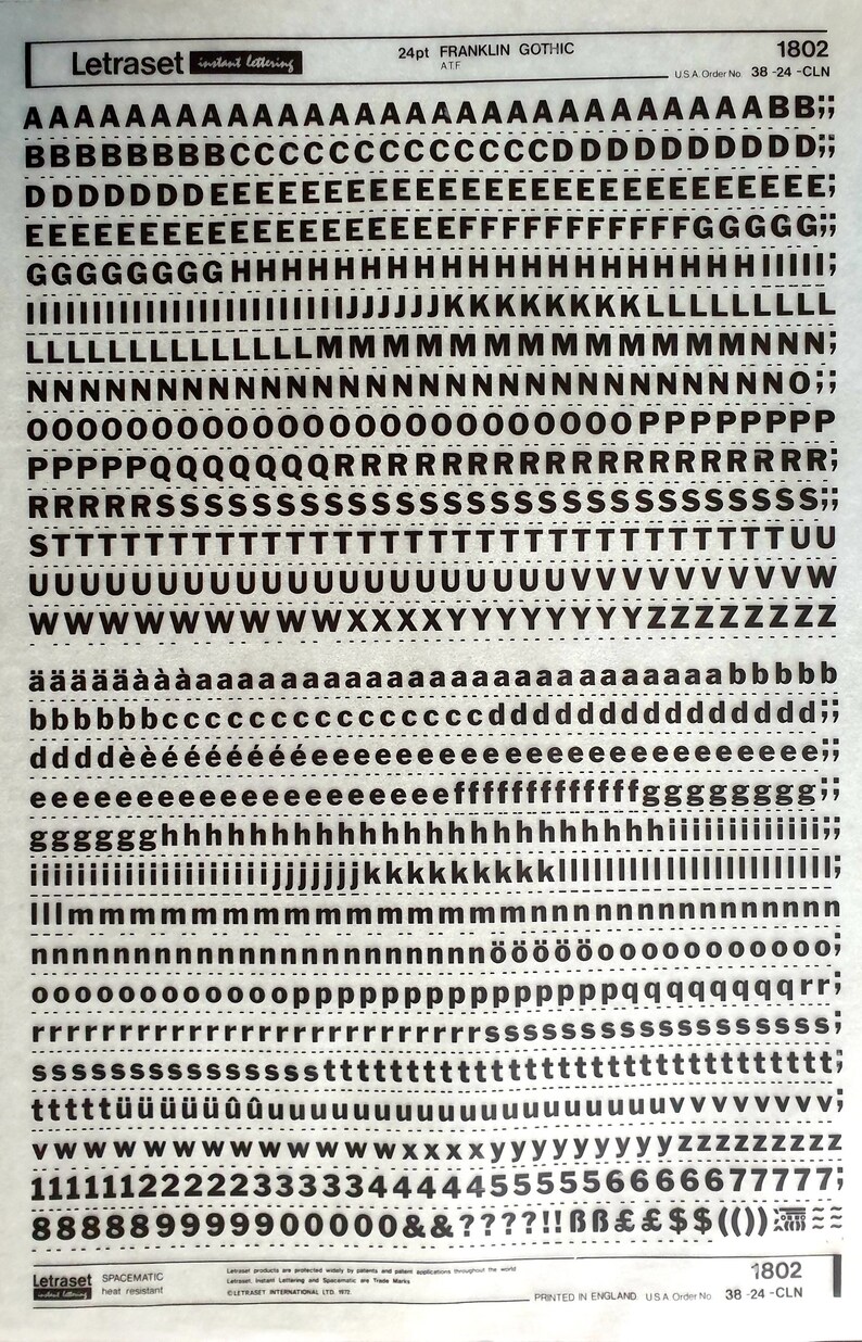 FRANKLIN GOTHIC (16pt/24pt/30pt/42pt/48pt/60pt) Letraset Vintage Rub on ...