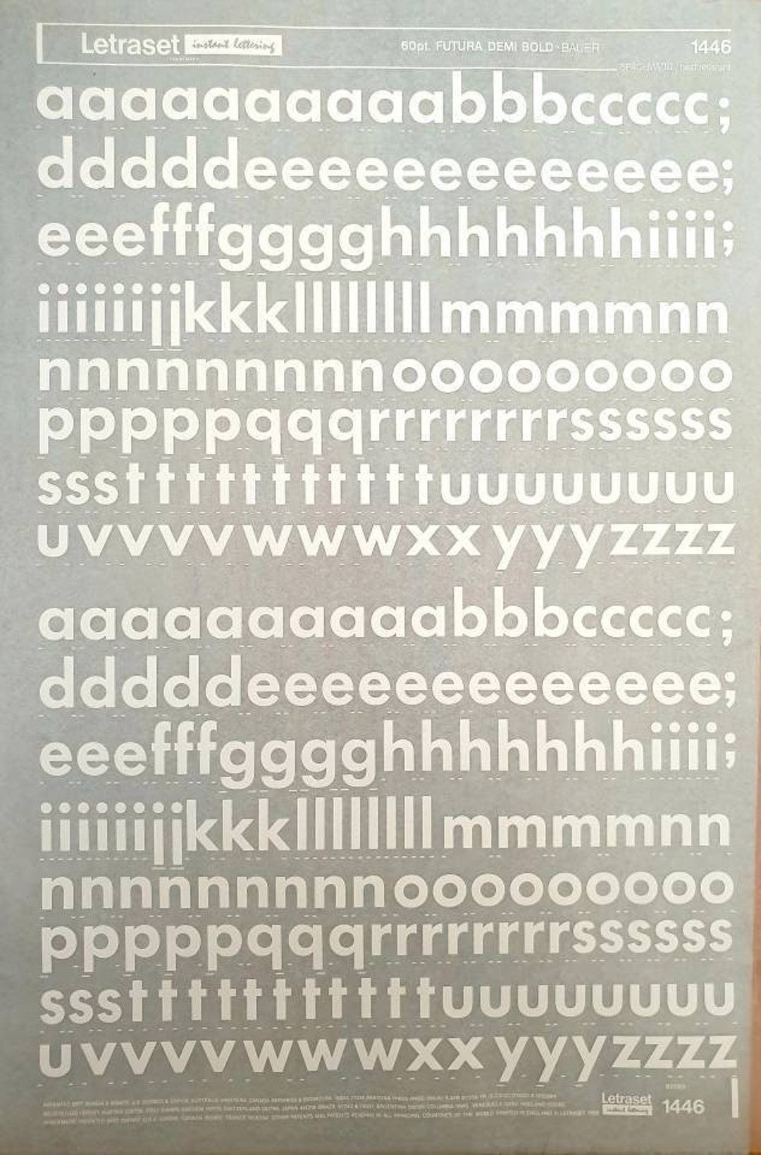 White FUTURA DEMI BOLD (36pt) Letraset Rub on Letter/number Transfers ...