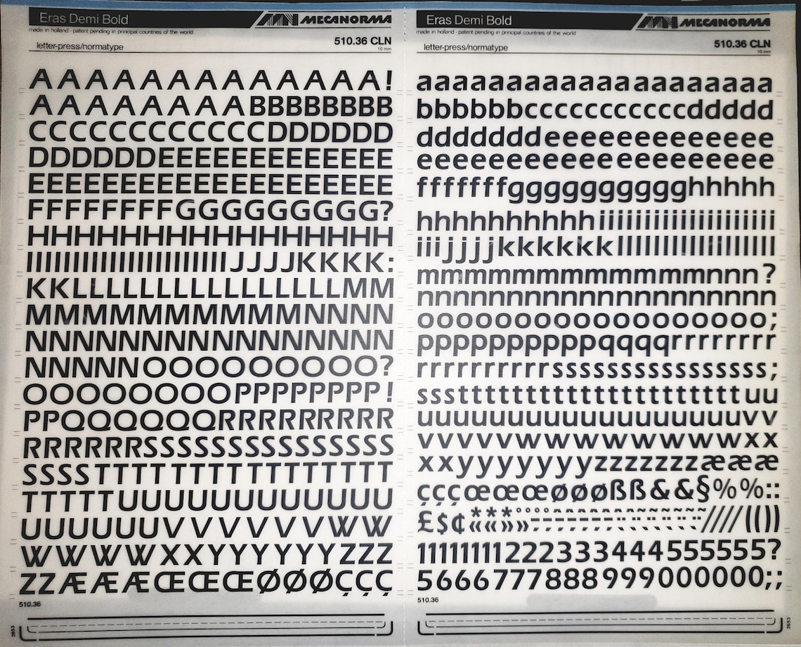 ERAS DEMI BOLD (36pt/48pt/60pt) Mecanorma Dry Rub on Letter Transfers ...