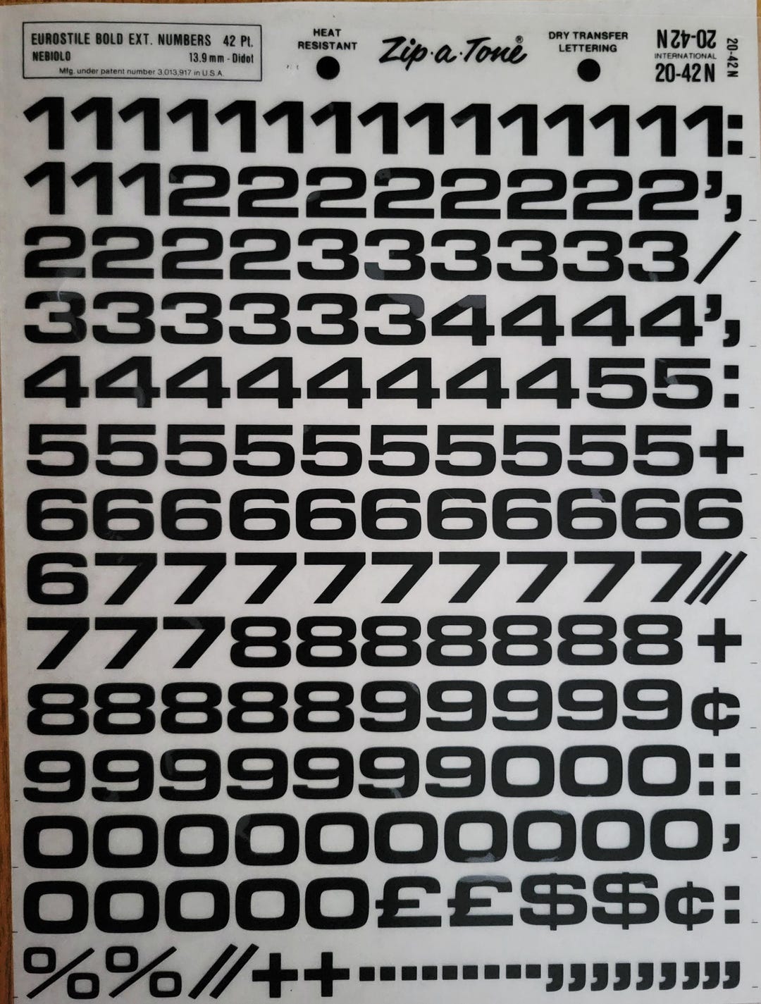 EUROSTILE BOLD EXTENDED (42pt) Black Number Dry Transfers Vintage Rub ...