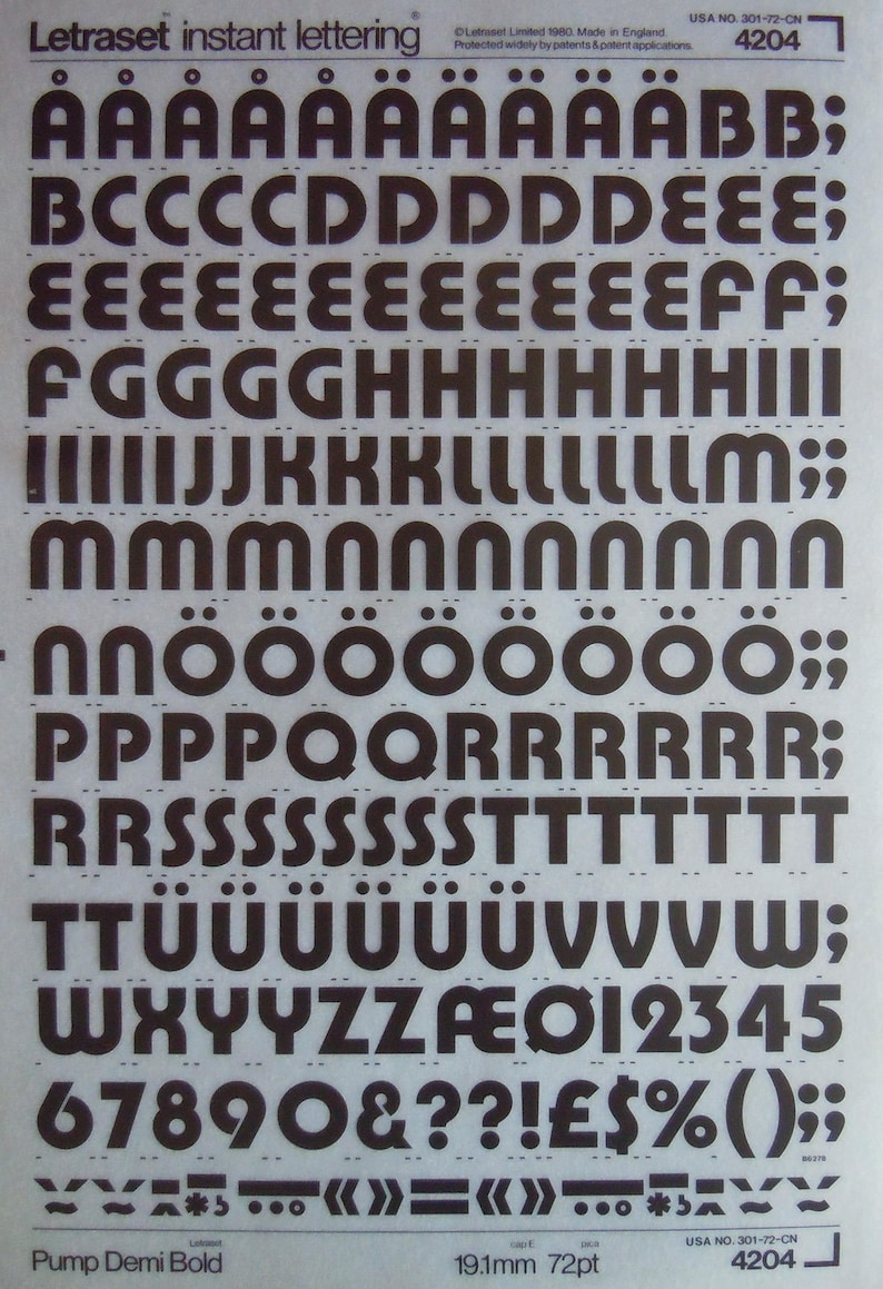 PUMP DEMI BOLD - Letraset Instant Rub on Letter Transfers (choose Size ...