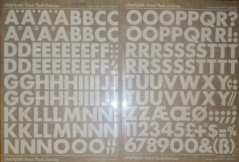 FUTURA BOLD (96pt/72pt) White Chartpak Letter/number Dry Rub on ...