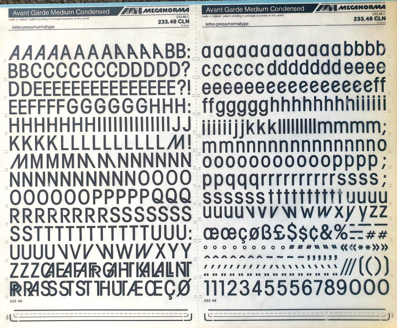 AVANT GARDE MEDIUM Condensed (72pt/48pt/36pt/24pt) Mecanorma Letter ...