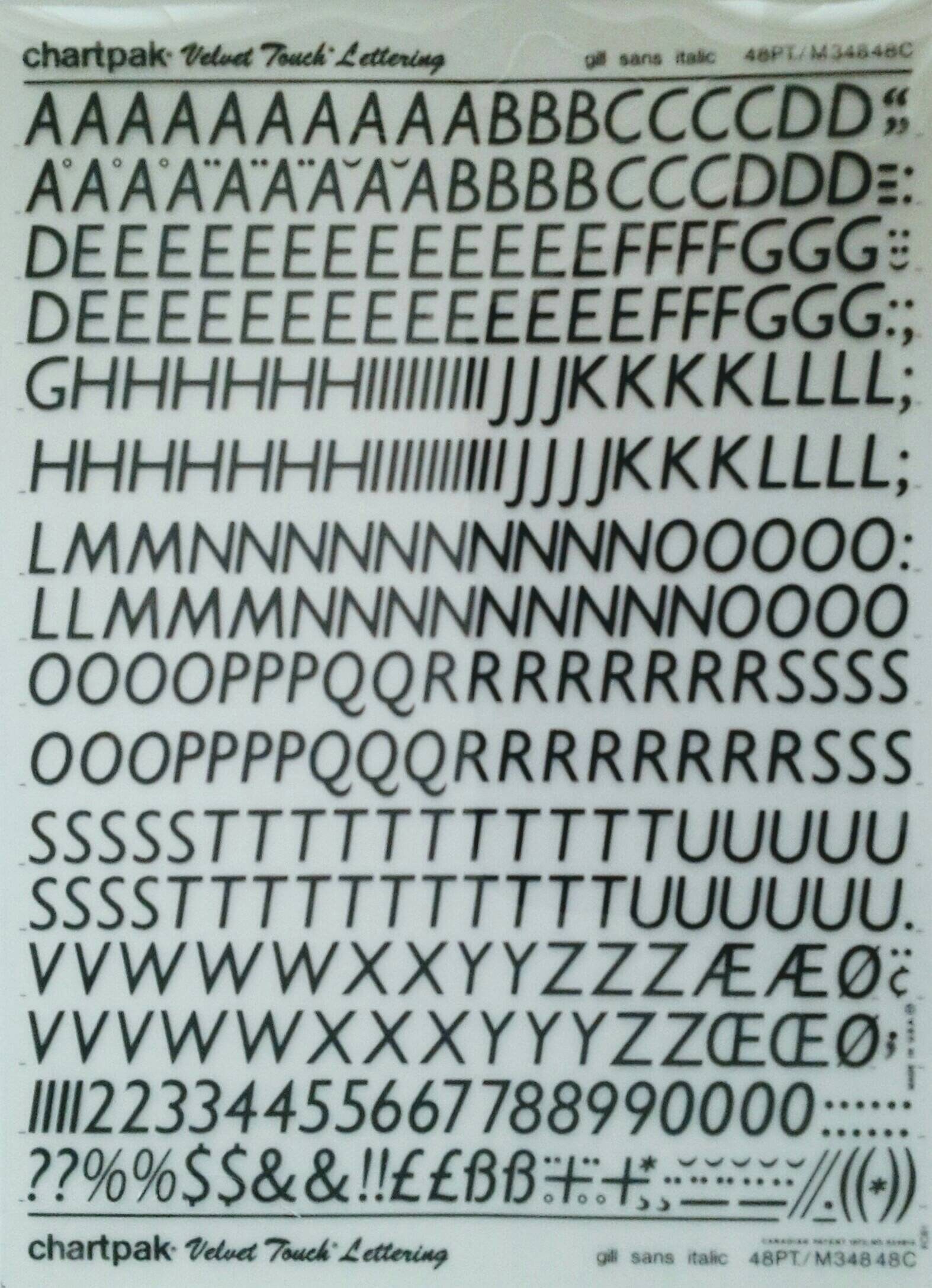 GILL SANS ITALIC - Chartpak Letter/number Vintage Dry Rub on Transfers ...
