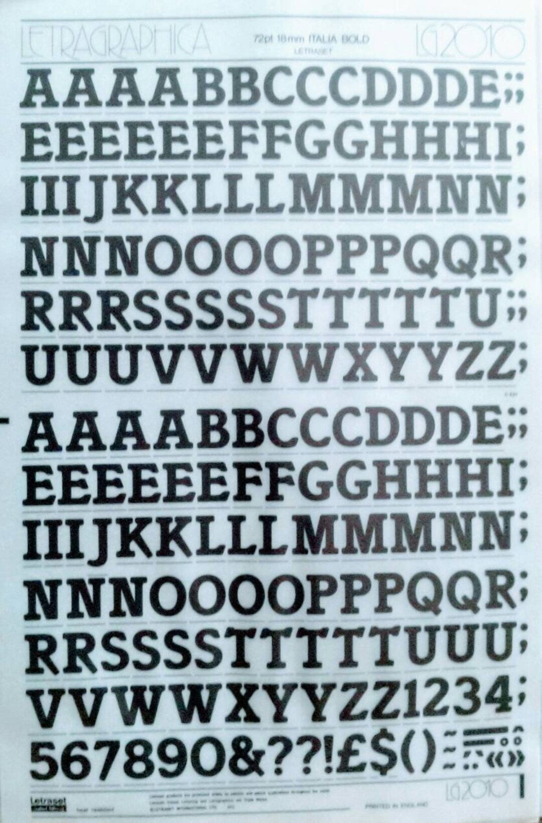 ITALIA BOLD (72pt/48pt/36pt) Letragraphica Letraset Dry Rub on Letter ...
