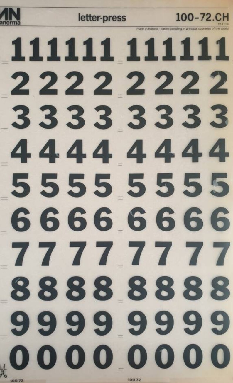 FRANKLIN GOTHIC Numbers (24pt/30pt/60pt) Mecanorma Instant Transfer Rub ...