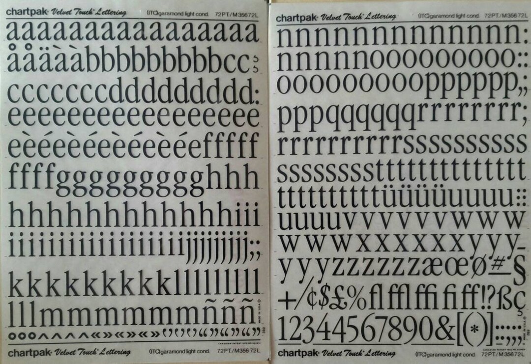 GARAMOND LIGHT CONDENSED (72pt) Chartpak Letter/number Dry Rub on ...