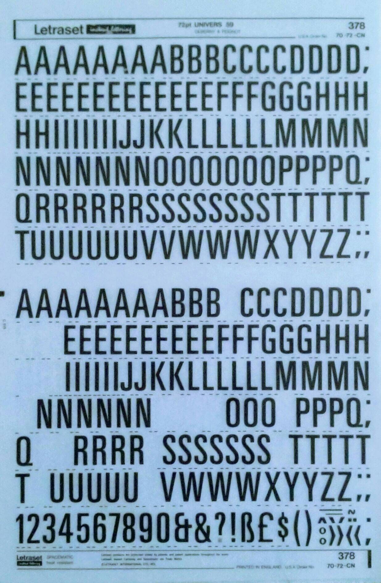 UNIVERS 59 20pt/24pt/36pt/48pt/60pt/72pt Letraset / - Etsy