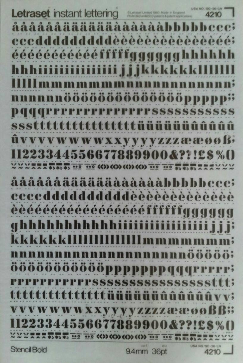 STENCIL BOLD (72pt/48pt/36pt) Letraset Vintage Instant Rub on Letter ...