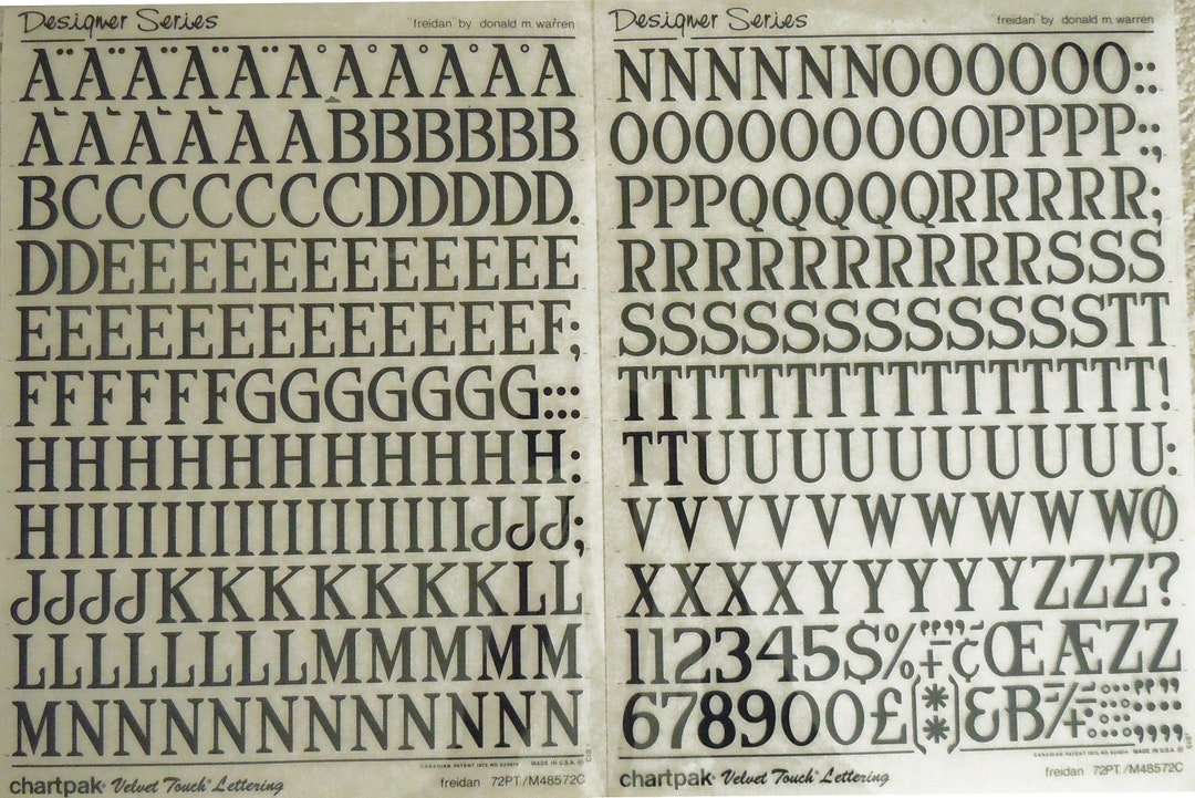 FREIDAN (36pt -72pt) CHARTPAK Dry Letter Transfers Designer Series ...
