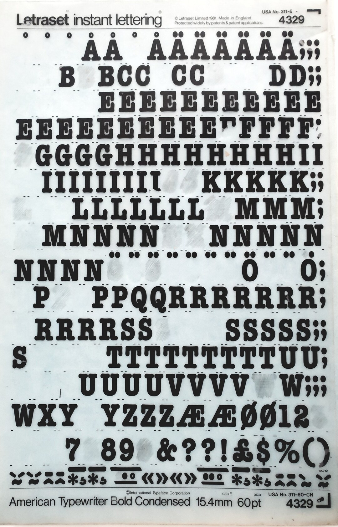 AMERICAN TYPEWRITER Bold CONDENSED (60pt/48pt/36pt/30pt) Letraset ...