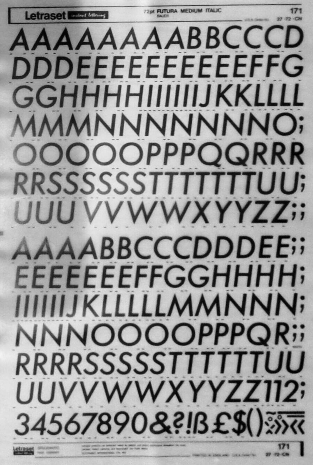 FUTURA MEDIUM ITALIC (72pt/48pt/36pt/28pt) Letraset Instant Rub on ...