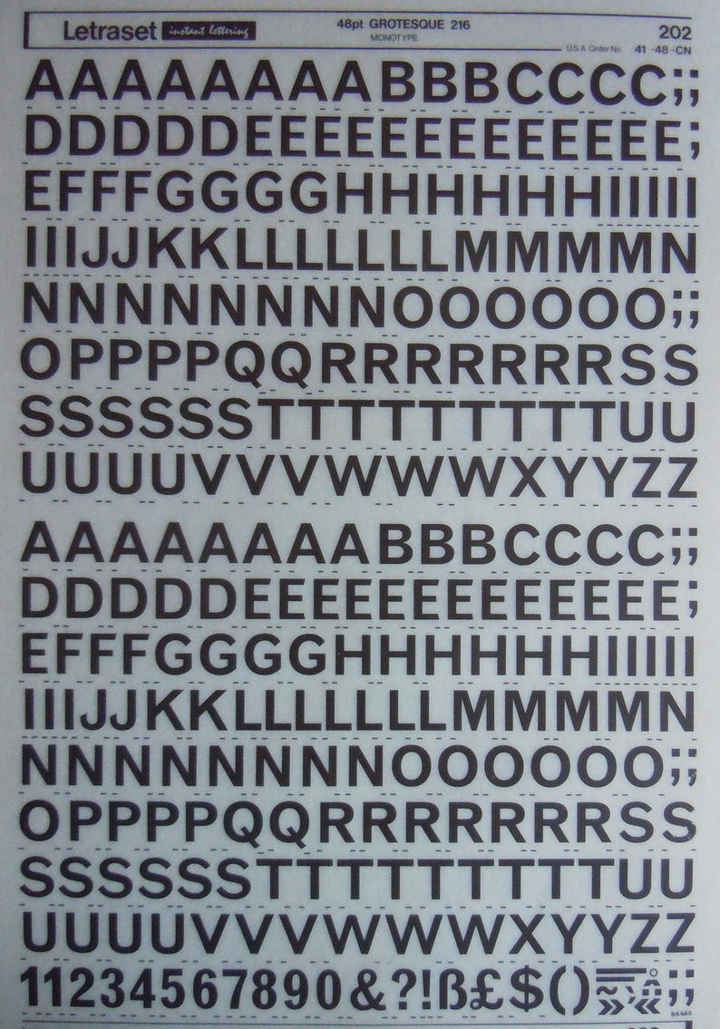 GROTESQUE 216 LETRASET Vintage Instant Rub on Letter | Etsy