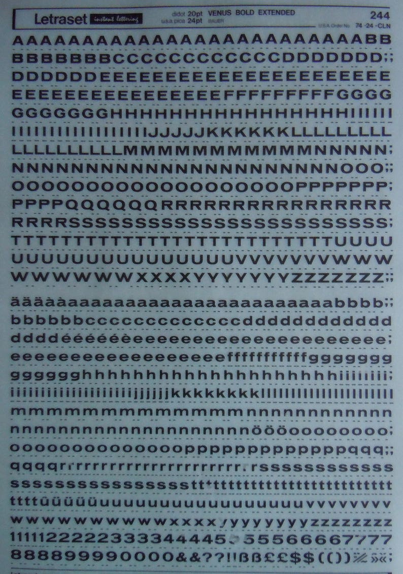 VENUS BOLD EXTENDED (16pt/66pt/96pt) Letraset Vintage Instant Rub on ...