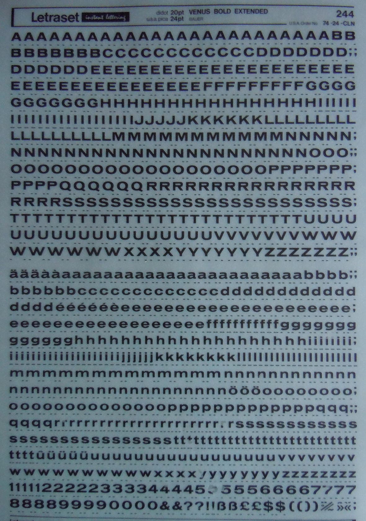 VENUS BOLD EXTENDED (16pt/66pt/96pt) Letraset Vintage Instant Rub on ...