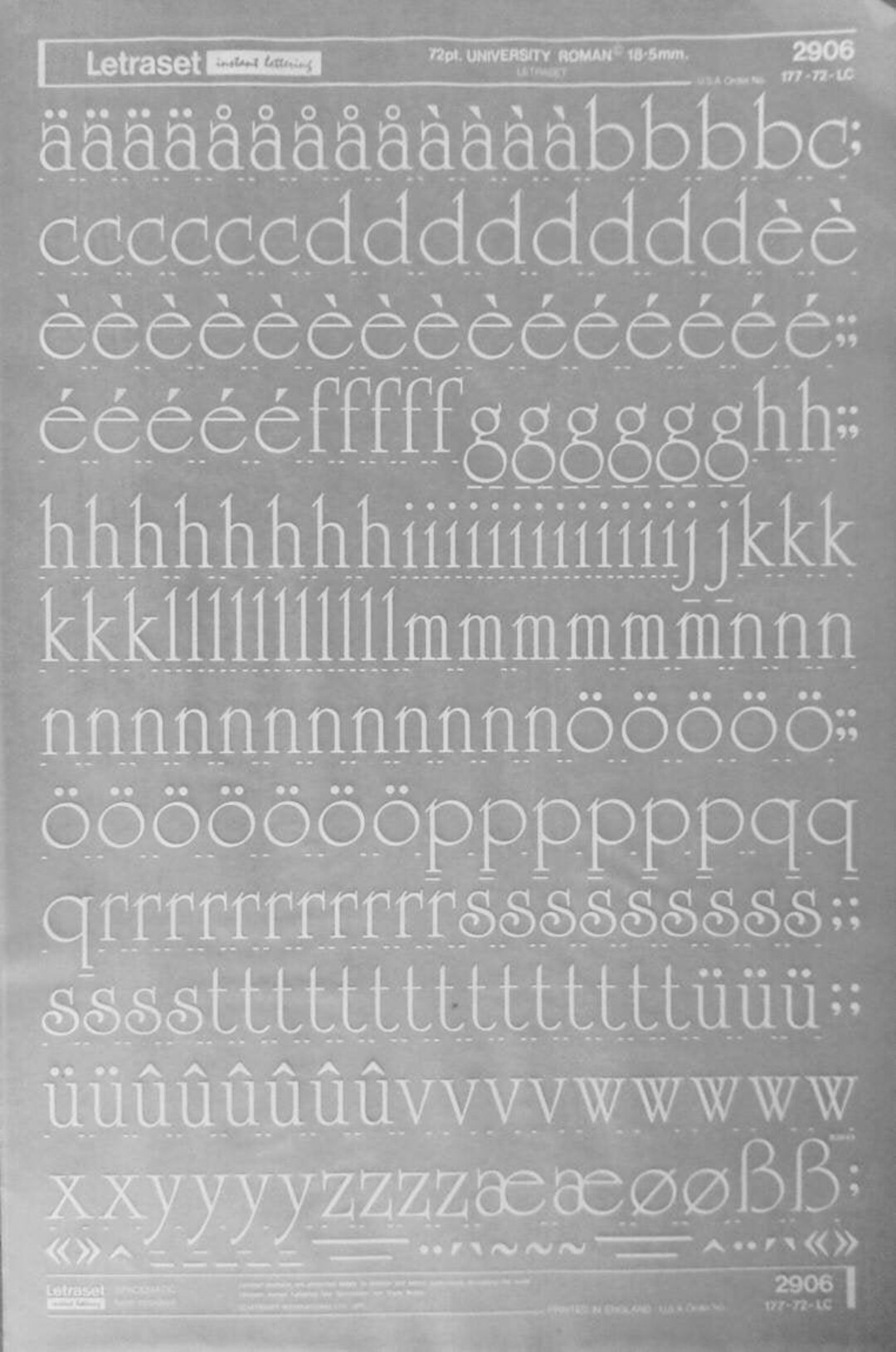 White UNIVERSITY ROMAN (60pt) Letraset Rub on Letter/number Transfers ...