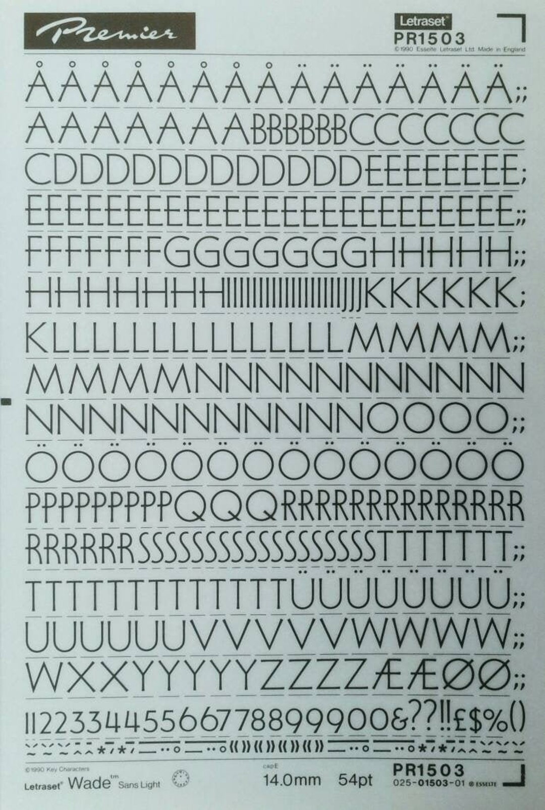 WADE - LETRAGRAPHICA PREMIER Letraset Dry Rub on Letter Transfers ...