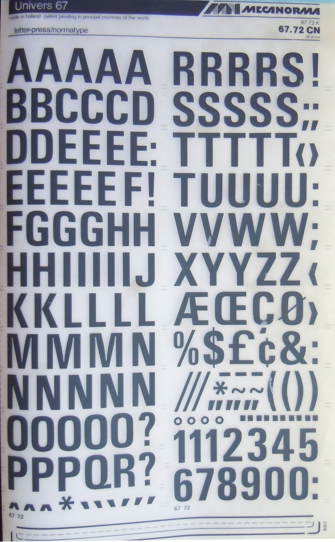 UNIVERS 67 72pt/60pt/48pt Mecanorma Instant Rub on Letter Dry Transfers ...