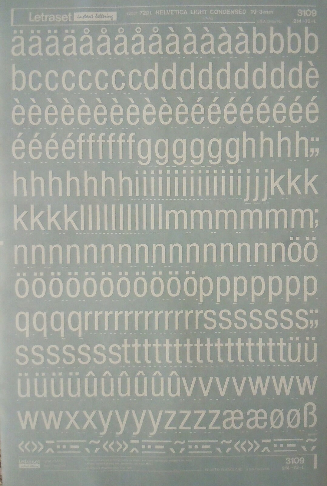 HELVETICA LIGHT CONDENSED (72pt) White Letraset Instant Rub on ...