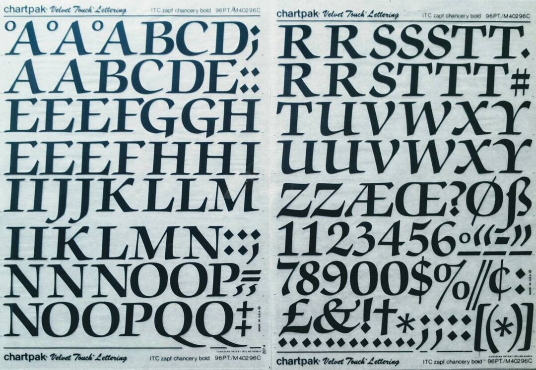 ZAPF CHANCERY BOLD - Chartpak Letter/number Dry Rub on Transfers (ref ...