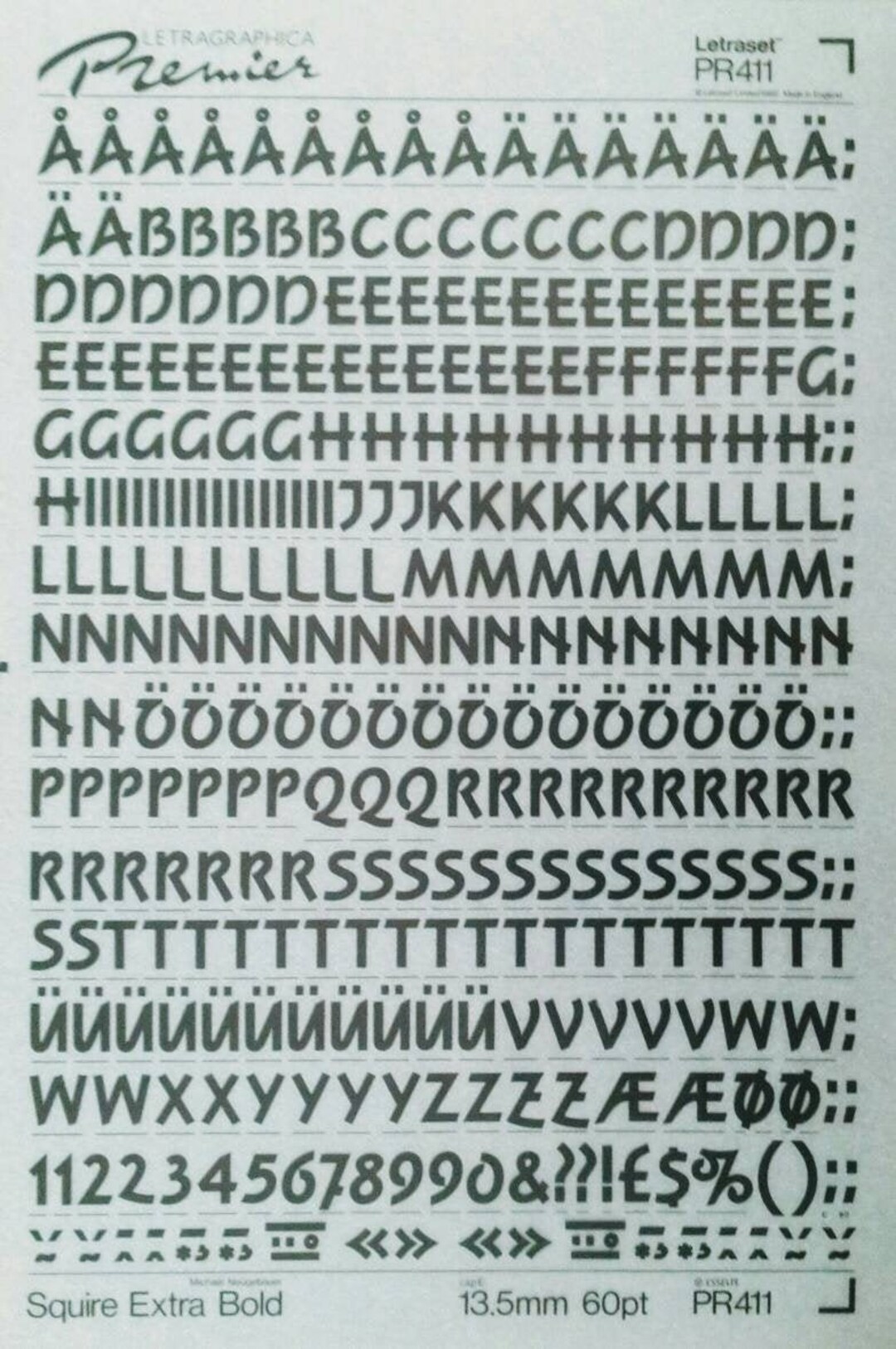 SQUIRE EXTRA BOLD (42pt/60pt) Letragraphica Premier Letraset Vintage ...