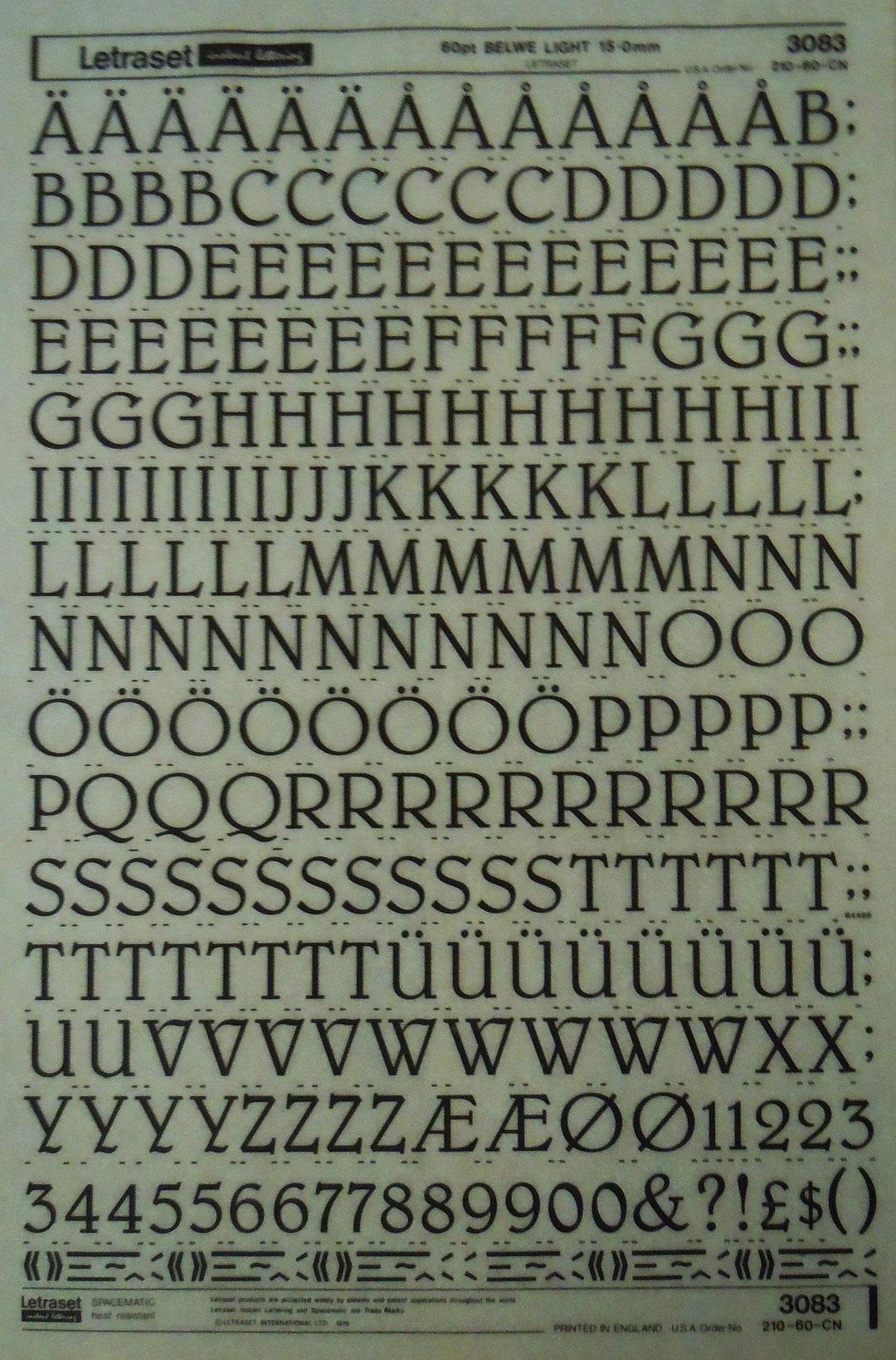BELWE LIGHT (30pt - 60pt) Letraset Instant Rub on Letter Transfers ...