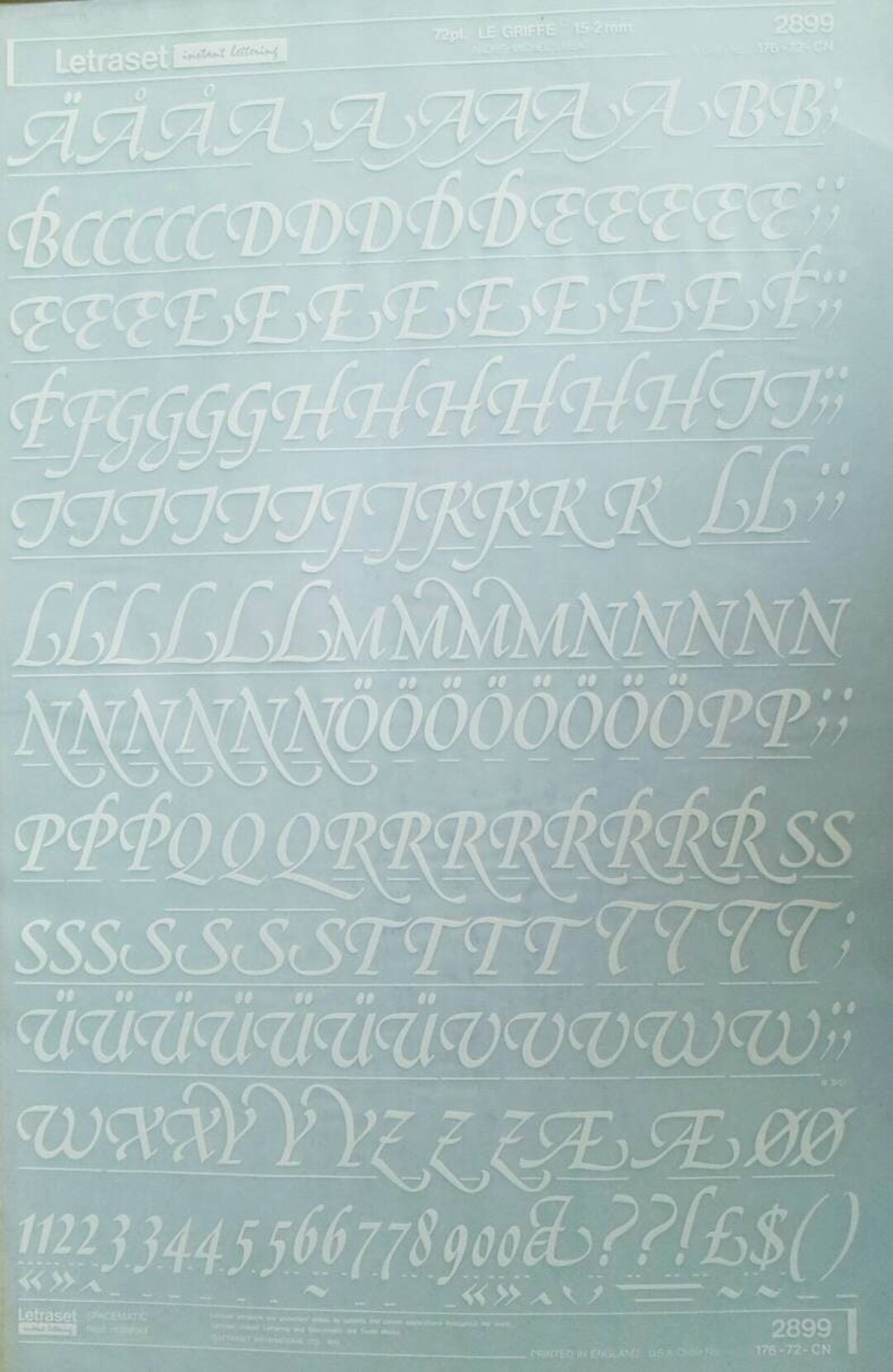White LE GRIFFE (84pt/72pt/60pt/30pt) Letraset Rub on Letter/number ...