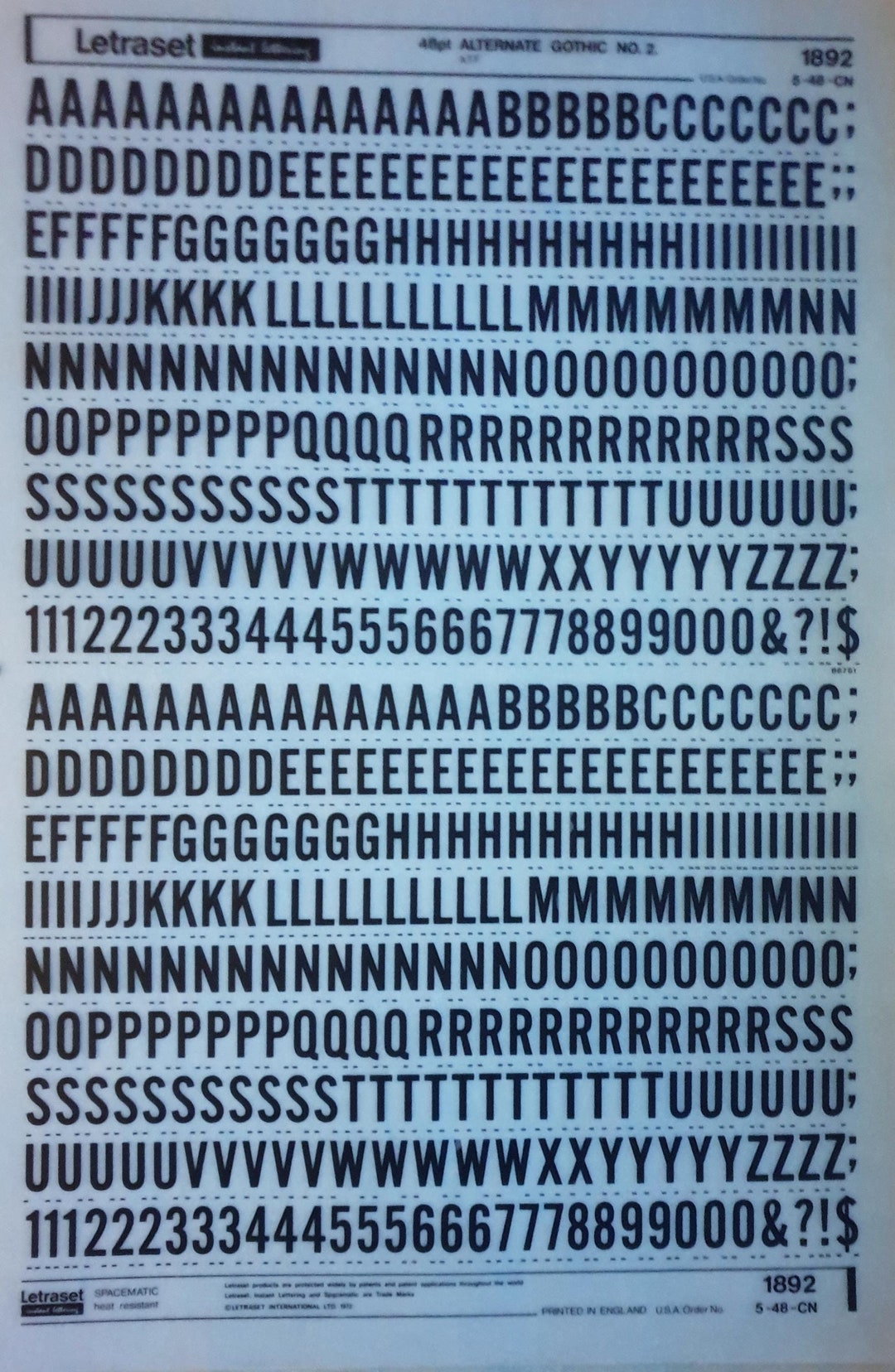 ALTERNATE GOTHIC NO.2 (30pt/48pt) Letraset Instant Lettering Vintage ...