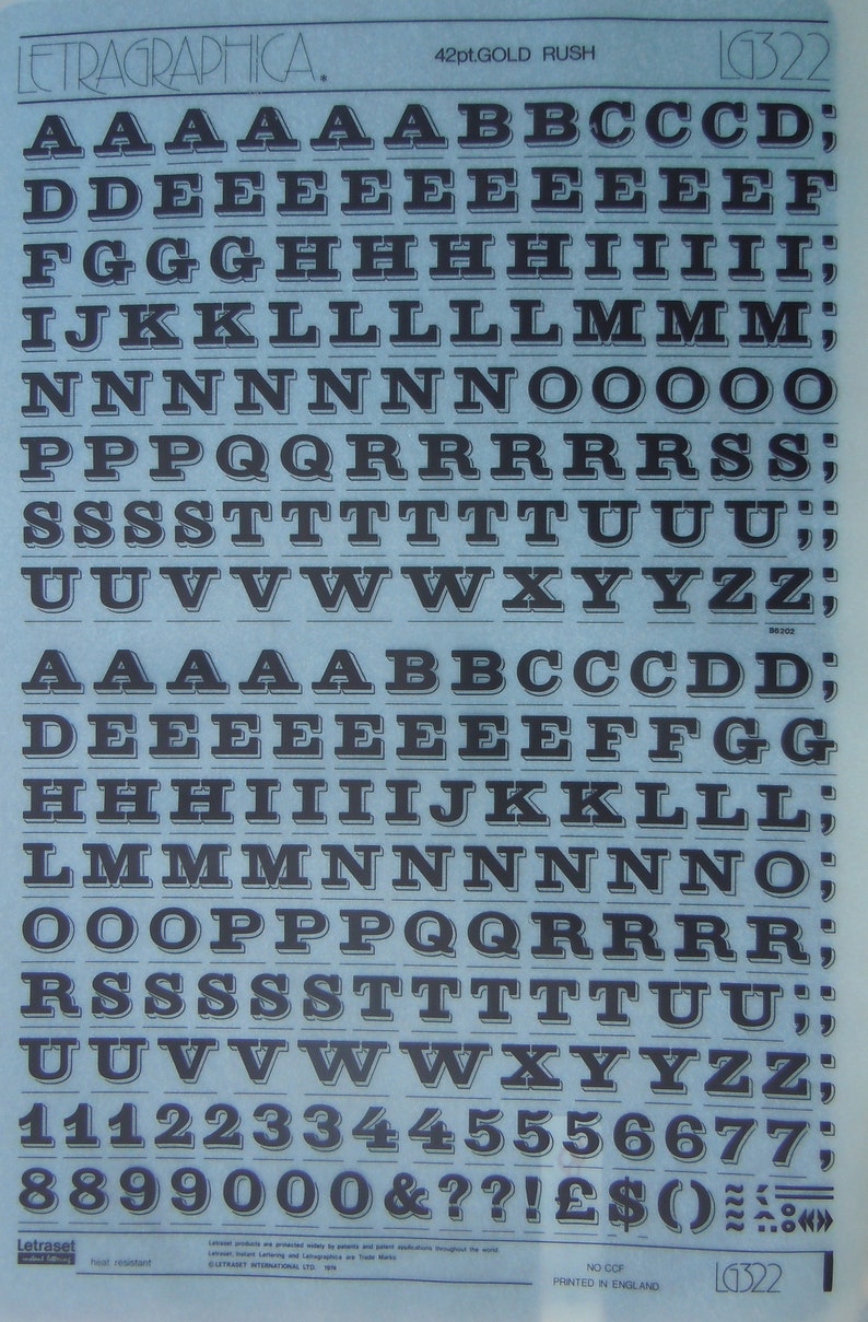 GOLD RUSH - LETRAGRAPHICA Letraset Dry Rub on Letter Transfers (choose ...