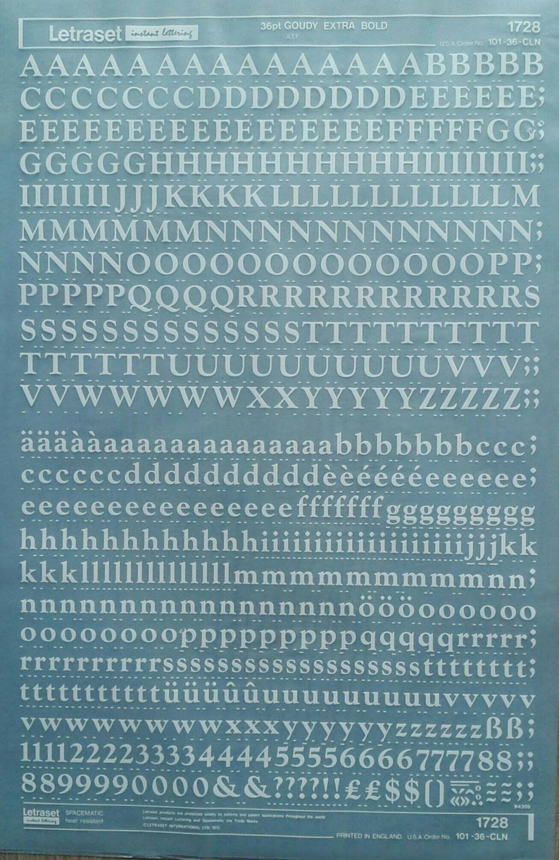 White GOUDY EXTRA BOLD 48pt 60pt Letraset Rub on Letter/number ...