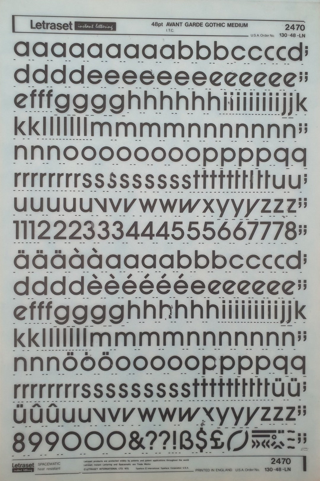 AVANT GARDE GOTHIC Medium (48pt/24pt) Letraset Vintage Rub on Letter ...