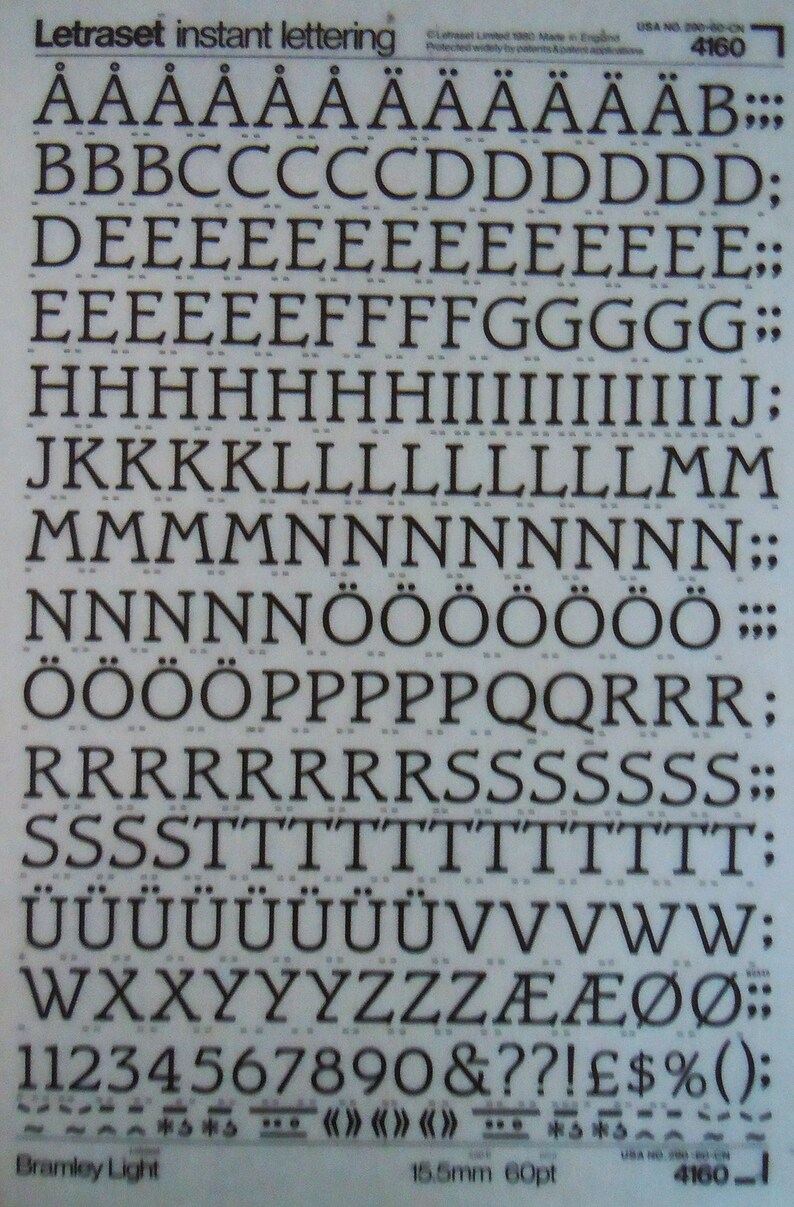 BRAMLEY LIGHT / MEDIUM - Letraset Instant Rub on Letter Transfers ...