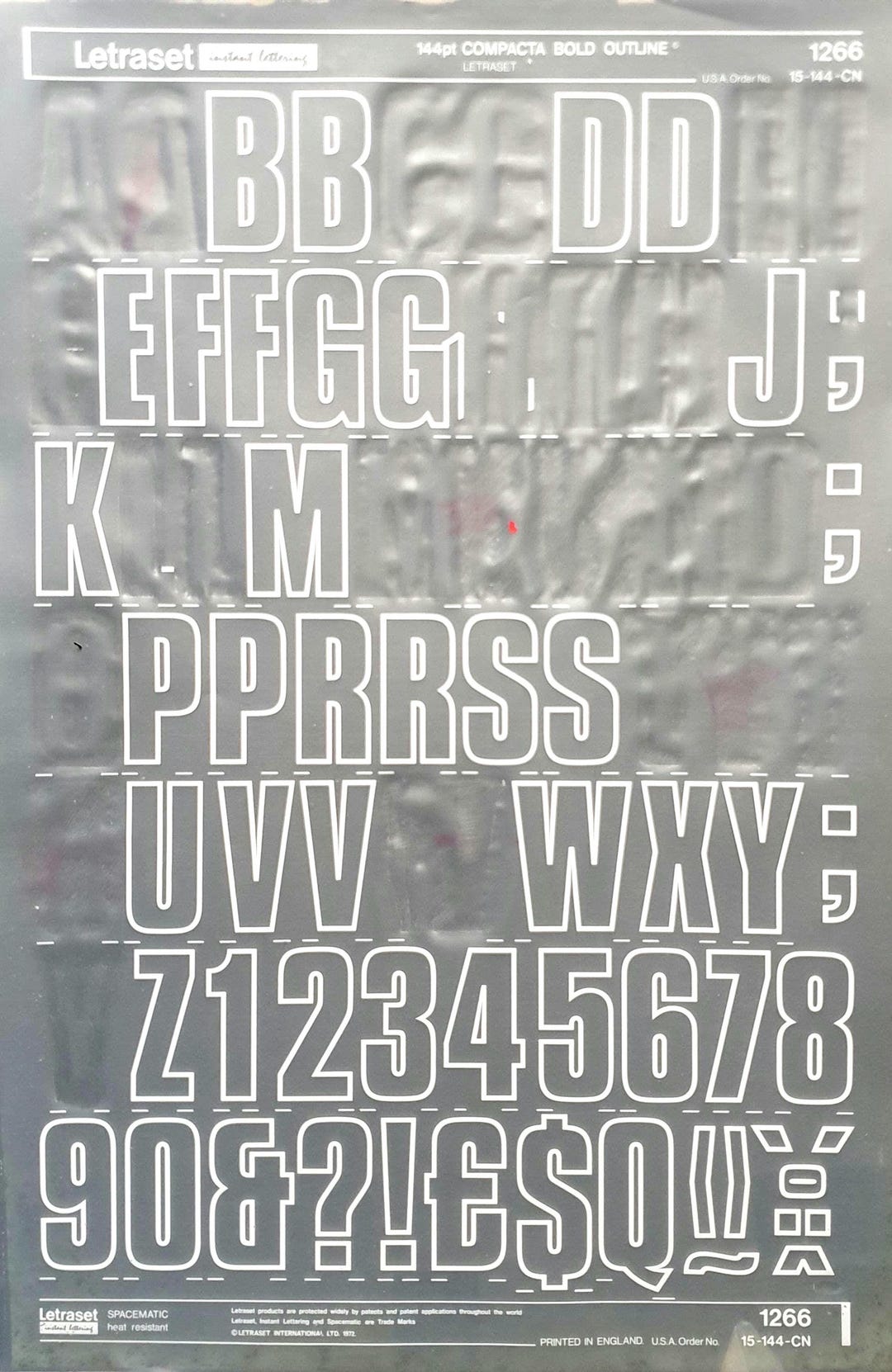 White COMPACTA BOLD OUTLINE (144pt) Letraset Rub on Letter/number ...