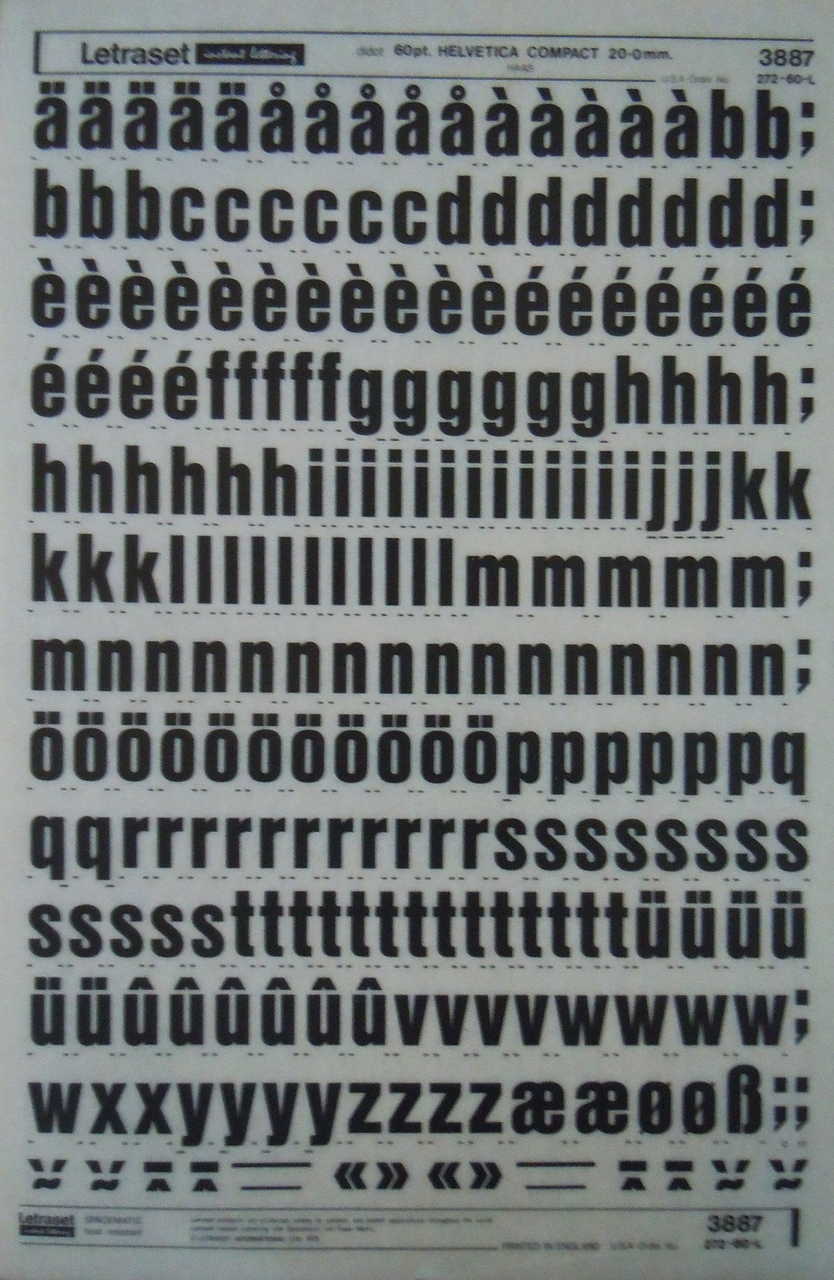 HELVETICA COMPACT 28pt/36pt/48pt/60pt Letraset secado instantáneo ...