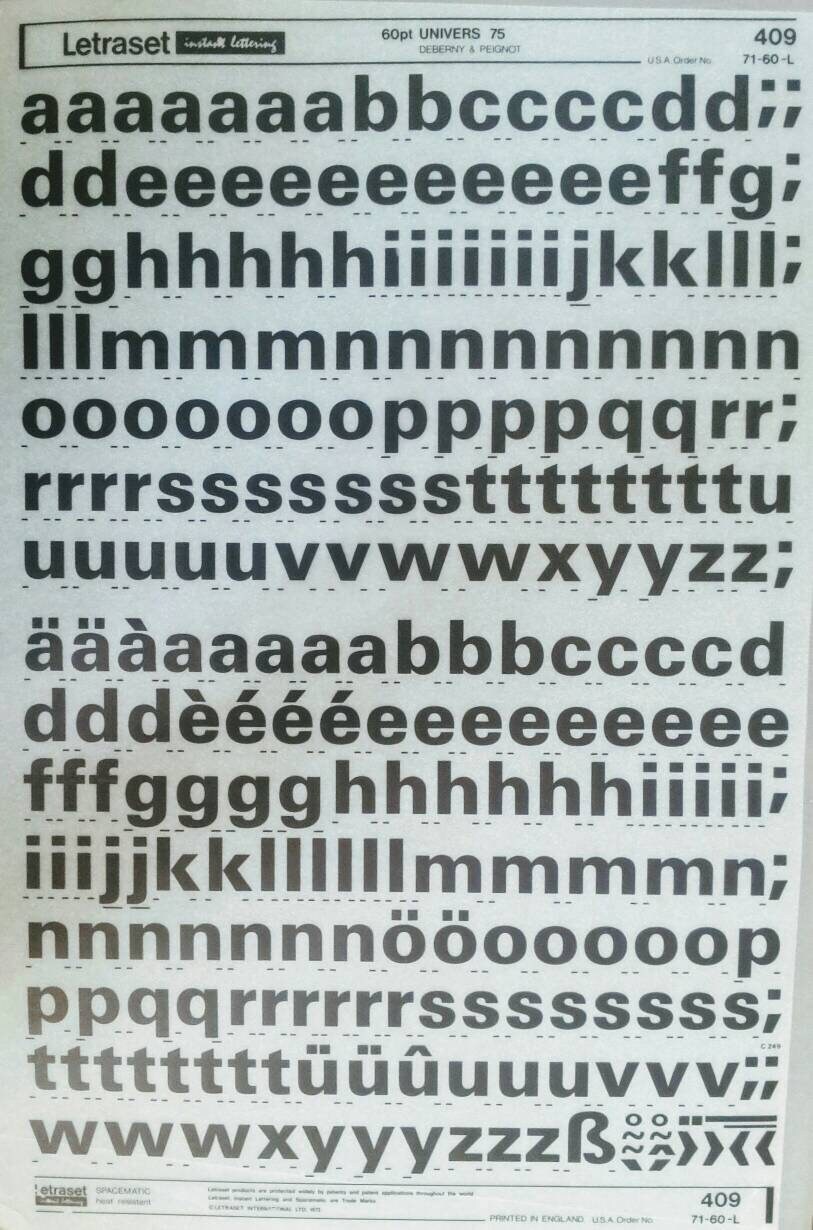 UNIVERS 75 48pt/60pt/72pt Letraset Instant Vintage Dry Rub on Letter ...