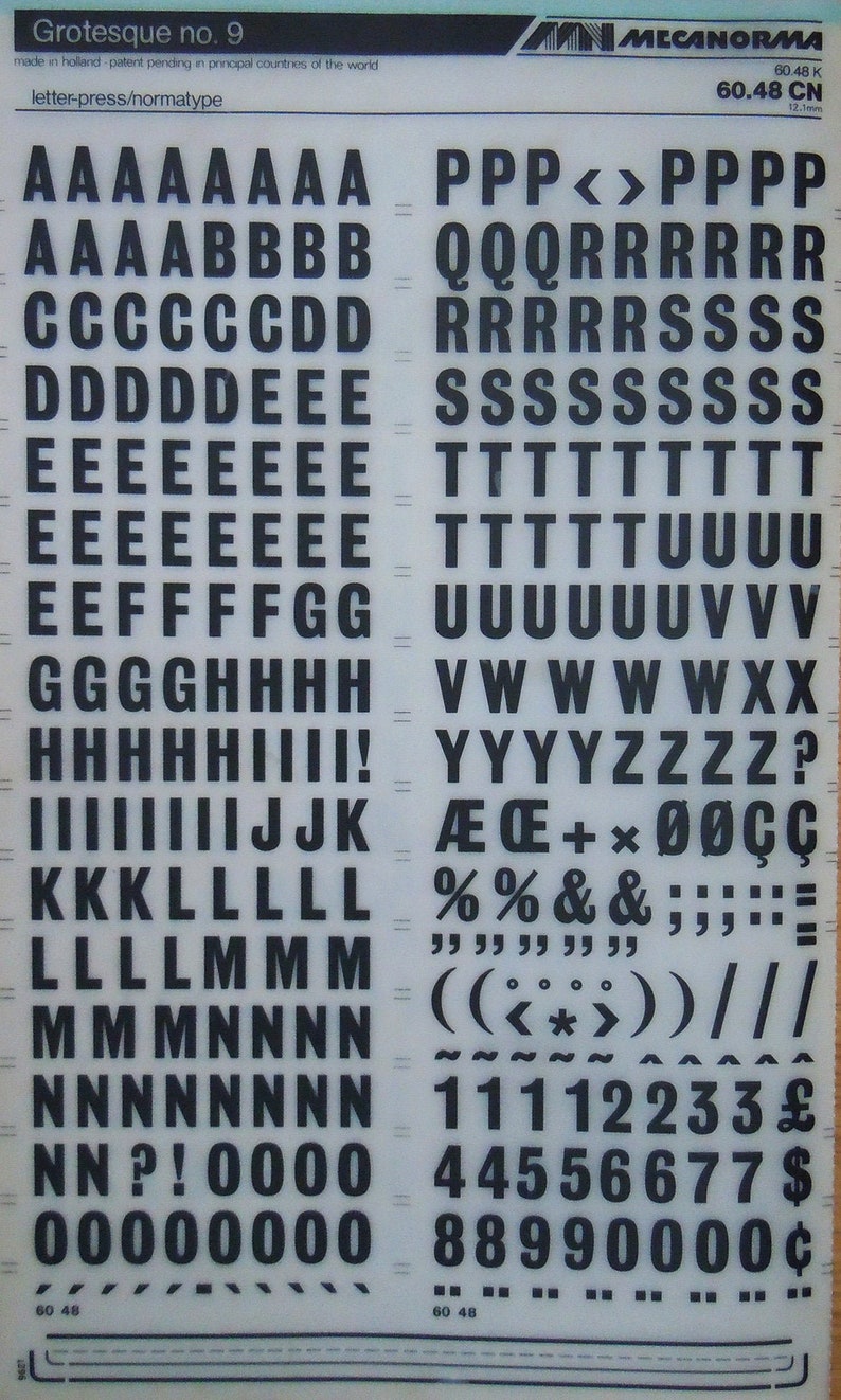 GROTESQUE 9 - Mecanorma Instant Rub on Letter Transfers (choose Font ...