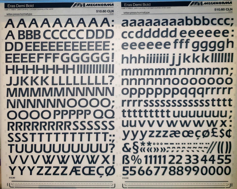 ERAS DEMI BOLD (36pt/48pt/60pt) Mecanorma Dry Rub on Letter Transfers ...