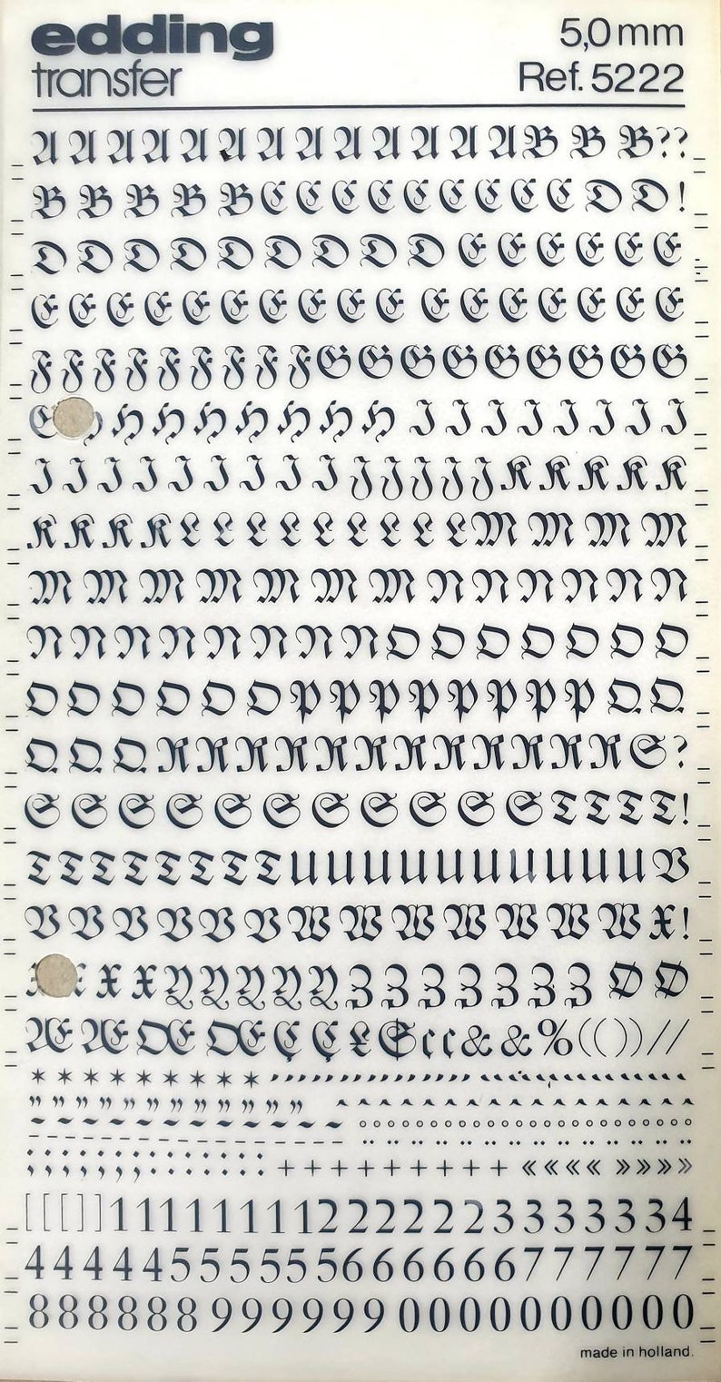 Medieval Style Rub on Letter Transfers 5mm Small Eddings Transfer Sheet ...