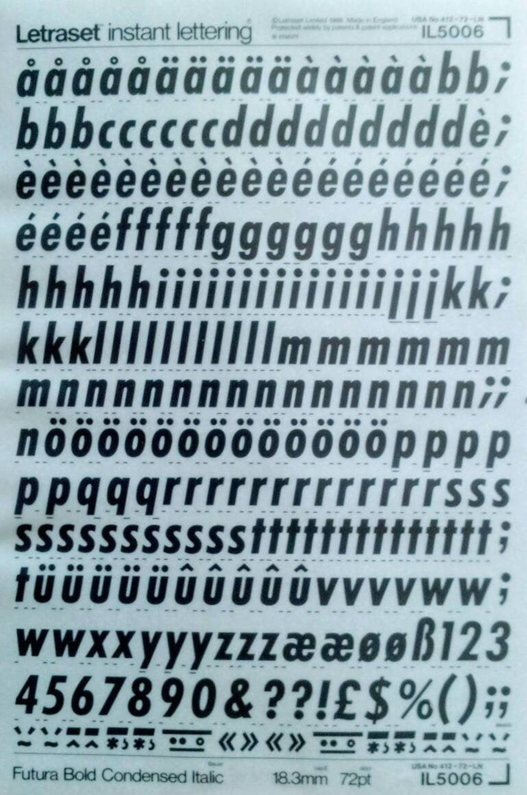 FUTURA BOLD Condensed ITALIC Letraset Instant Rub on Letter - Etsy