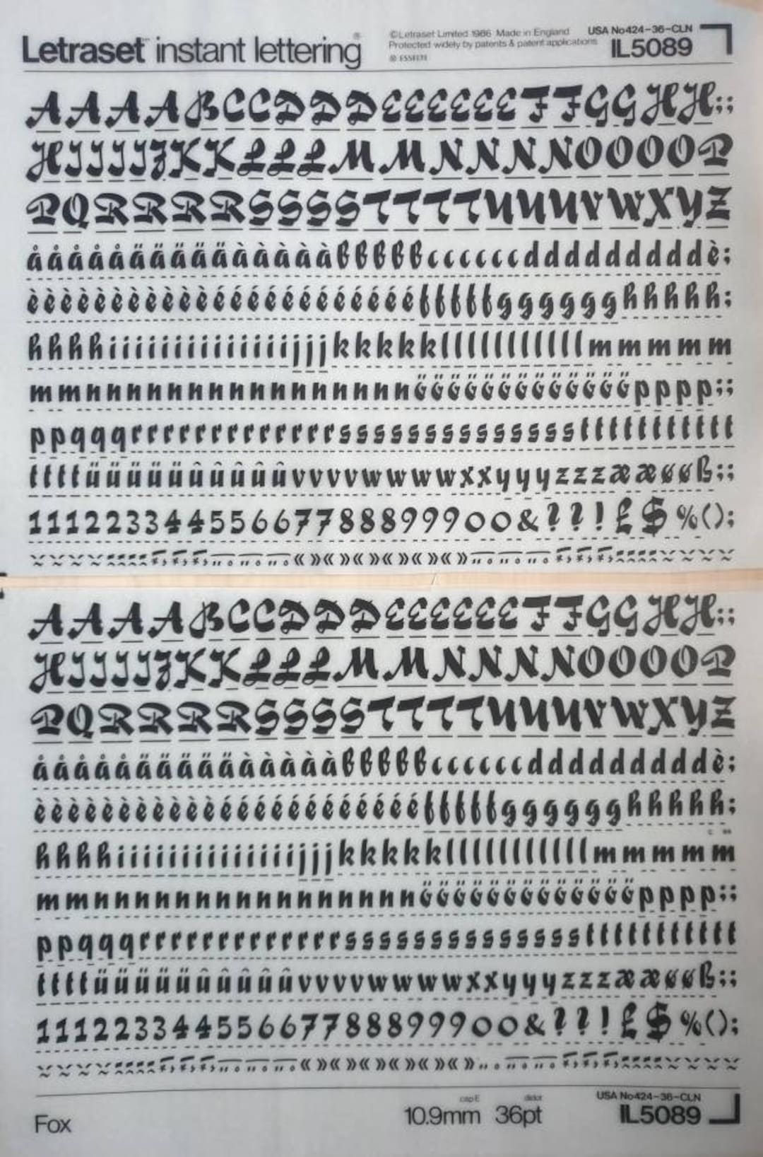 FOX (36pt) Rare Font Letraset Vintage Dry Rub on Letter Transfers ...