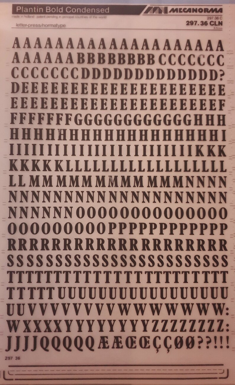 PLANTIN BOLD CONDENSED (10pt/12pt/20pt/24pt/36pt) Mecanorma Letter ...