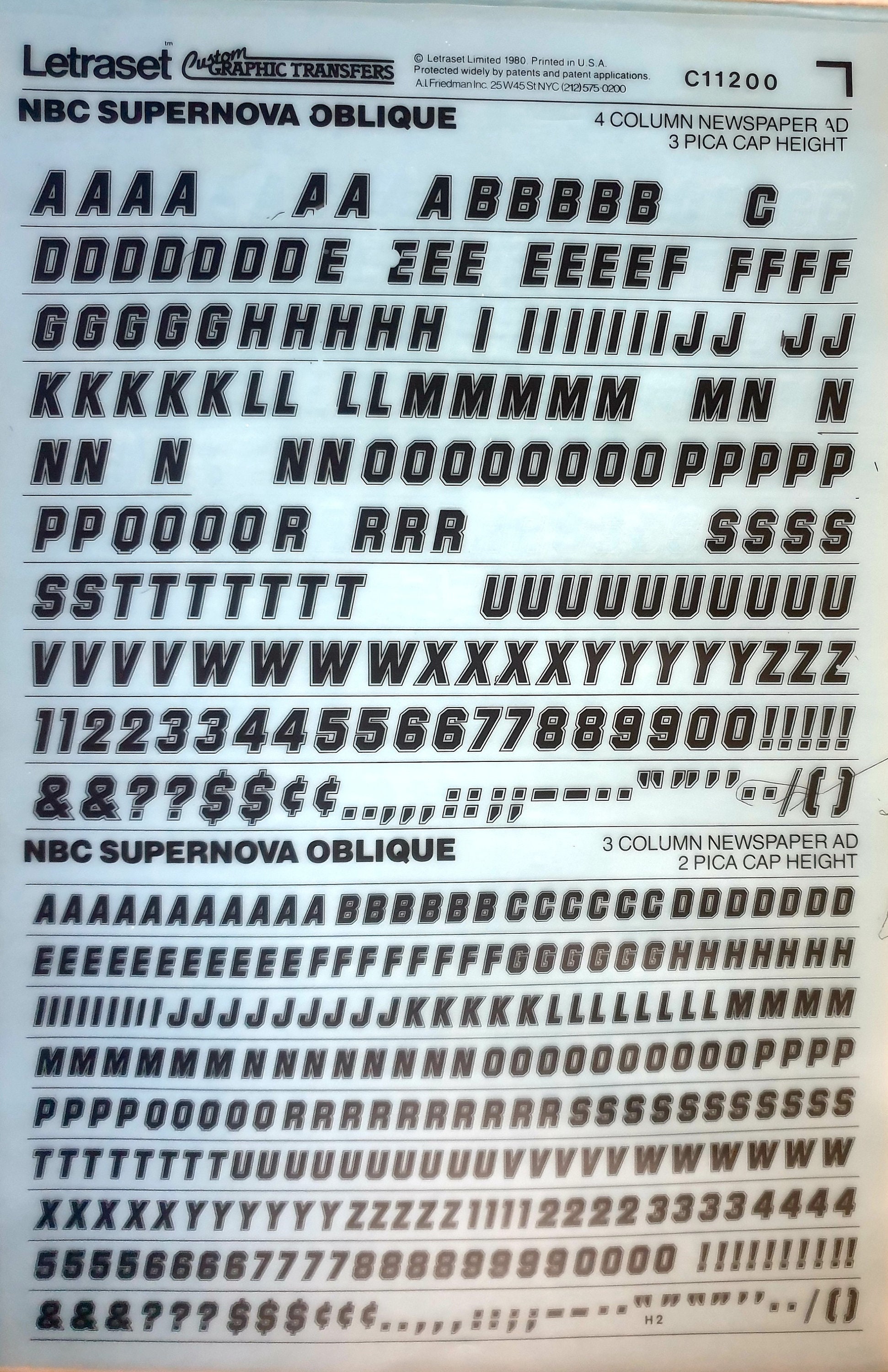 NBC SUPERNOVA OBLIQUE Rare Custom Letraset Instant Lettering Vintage ...