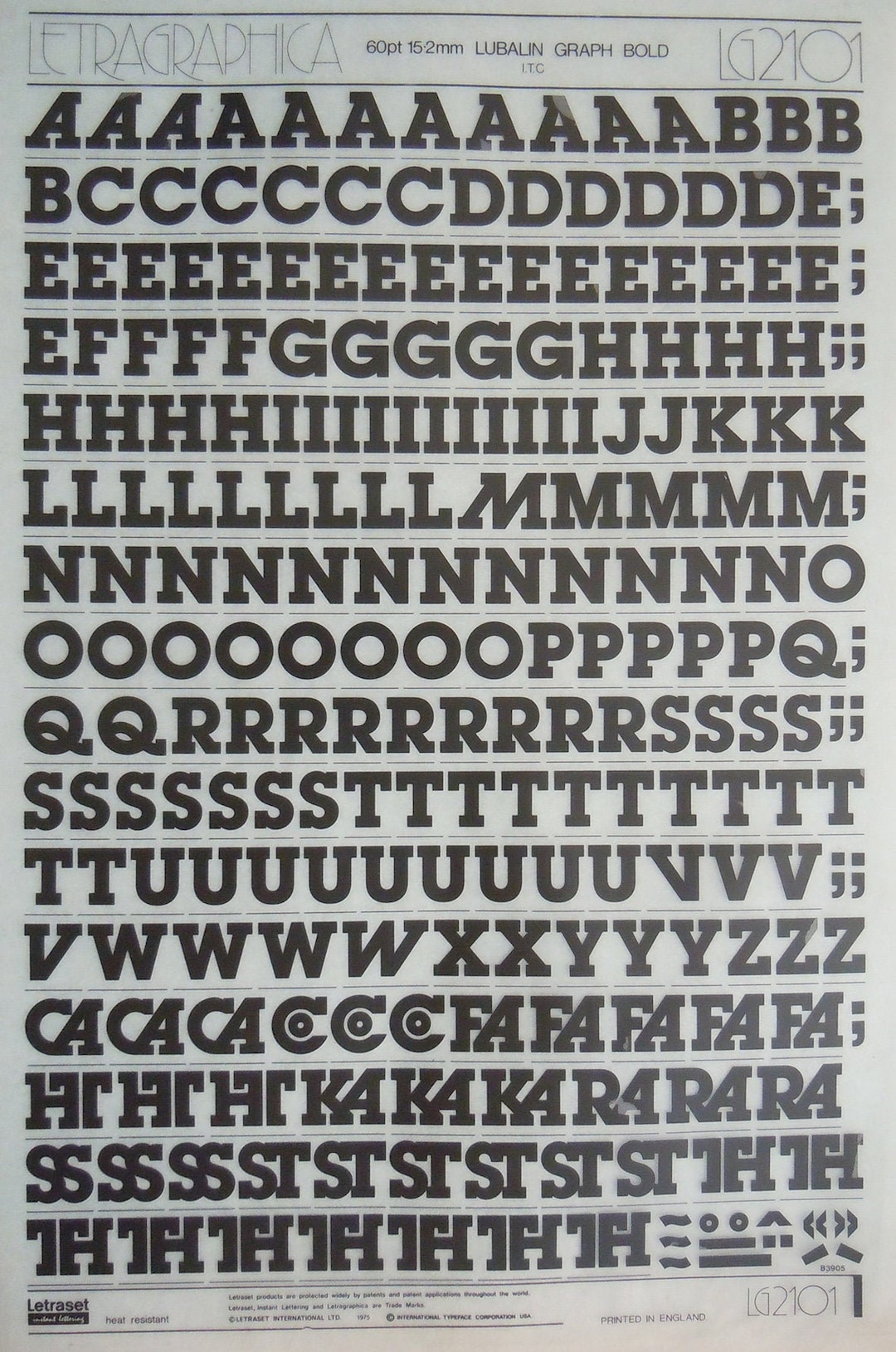 LUBALIN GRAPH BOLD (60pt/48pt/30pt) Letragraphica Letraset Vintage ...