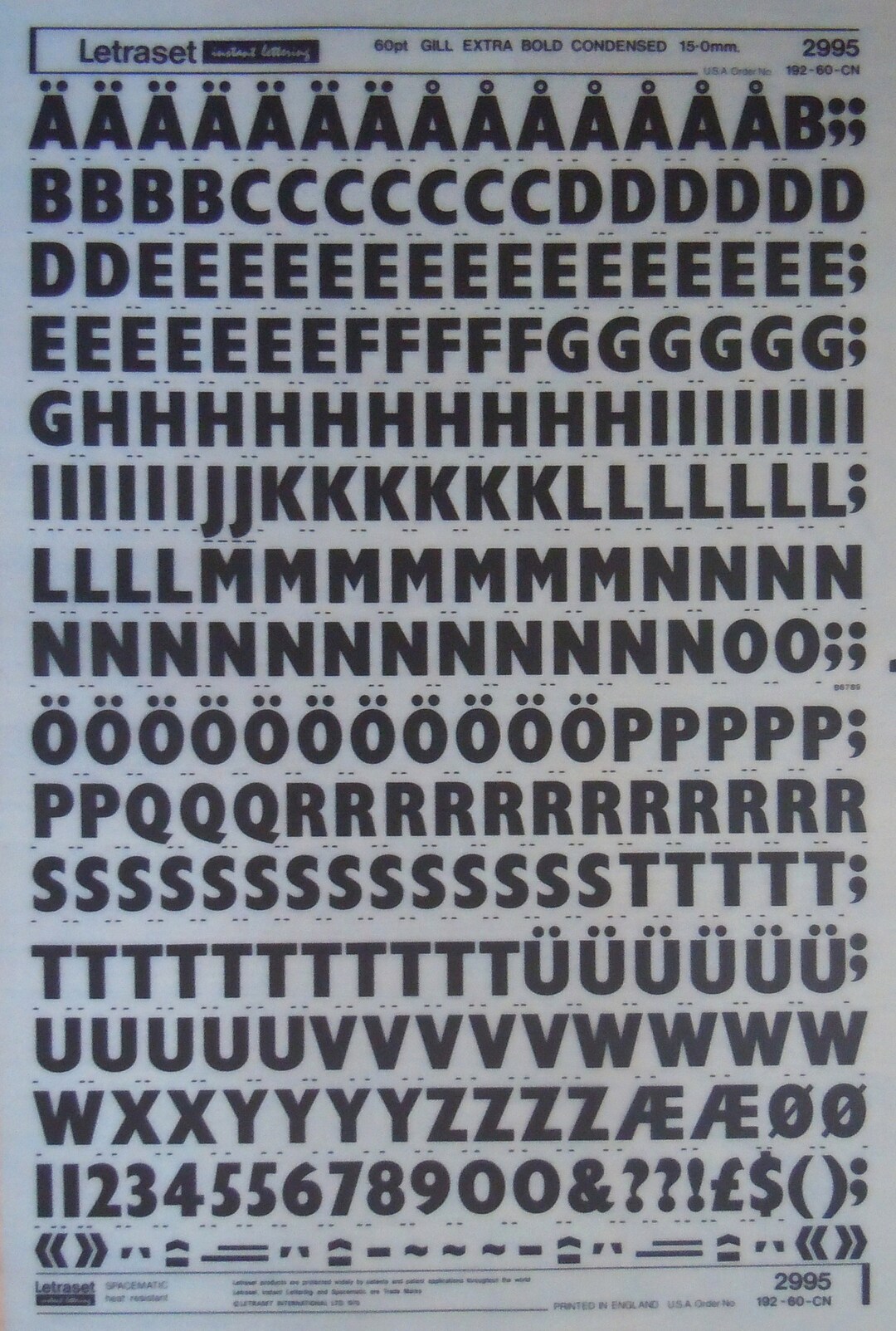 GILL EXTRA Bold CONDENSED (24pt/30pt/36pt/42pt/48pt/60pt) Letraset ...